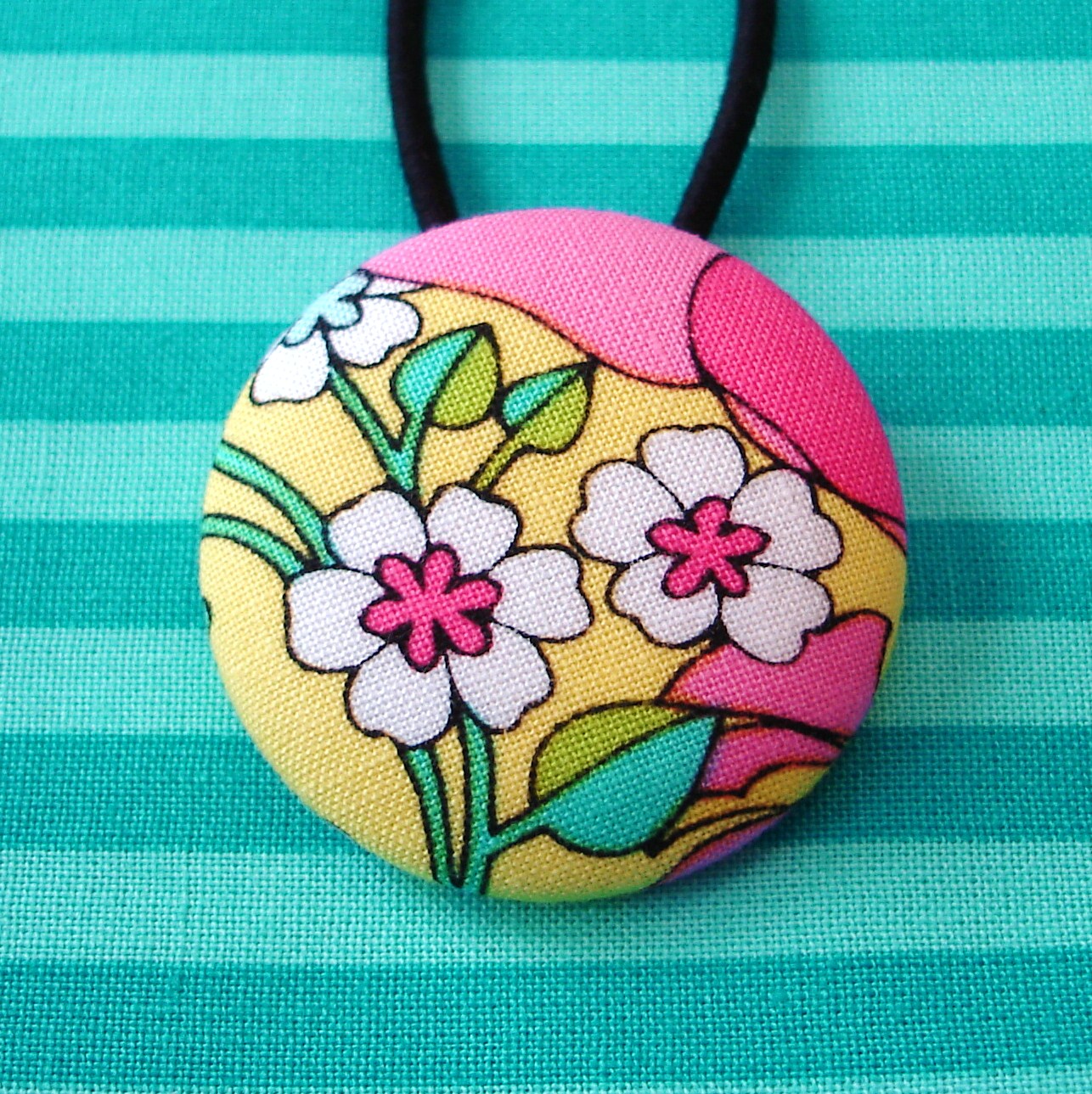 Ponytail Holder, Yellow With Flowers on Luulla